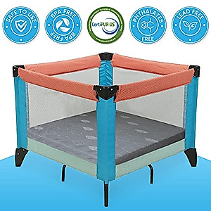 Sleepah Square Pack and Play Mattress 3" Waterproof Memory Foam Playard Portable Playpen Mattress Topper w Removable Cover Compatible with Joovy Room 2 Delta Children Century Thick Dual Sided 36”x36”