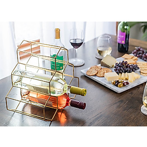 NAT & Jules Honeycomb Gold Tone Iron Metal Tabletop Wine Rack - Holds 6 Bottles