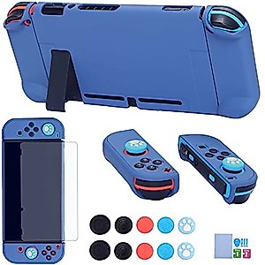 Dockable Case for Nintendo Switch - COMCOOL 3 in 1 Protective Cover Case for Nintendo Switch and Joy-Con Controller with Screen Protector and Thumb Grips - Pacific Blue