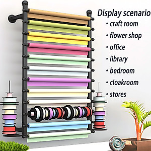 Wall Mounted Display Rack, Organizer for Wrapping Paper, Wallpaper and Wire Spool, 13-Layer Storage Shelf, with Detachable Tray and Crossbars (Color : Black, Size : 80x20x120cm)