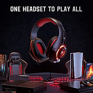 Tatybo Gaming Headset for Ps4 Ps5 Xbox One Switch PC with Noise Canceling Mic, Deep Bass Stereo Sound (Black Red)