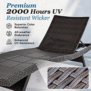 IDZO Katalina Chaise Lounge Set of 2-500lbs Support, UV Wicker, Ergonomic Wave Design, Reclining Backrest, Patio Furniture Set, Multi-Brown