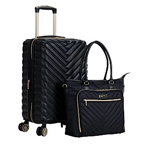 Kenneth Cole REACTION Madison Square Lightweight Hardside Chevron Expandable Spinner Luggage, Black, 2-Piece (20" Carry On + Tote)