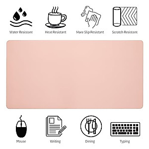 Pink Desk Mat, Waterproof Non-Slip Leather Desk Pad, Large Mouse pad, Computer Mat for Desk, Pink Desk Accessories Easy Clean for Office/Home (31.5×15.7 Inches)
