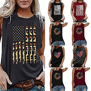wodceeke Women's American Flag Print Tank Tops Sleeveless Loose T-shirt Independence Day Blouse Tops (Black, M)