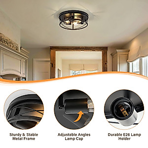 VIOLOEMI Farmhouse Light Fixtures, Black Round Metal Flush Mount Ceiling Light, 3-Light Cage Ceiling Lamp for Kitchen, Foyer, Bedroom, Hallway（Bulbs Not Included）