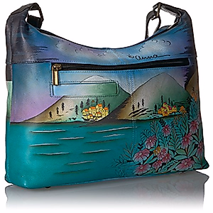 Anna by Anuschka Women's Genuine Leather Medium Shoulder Hobo | Zip-Top Organizer with Side-Zip Pockets | Moon Lit Capri