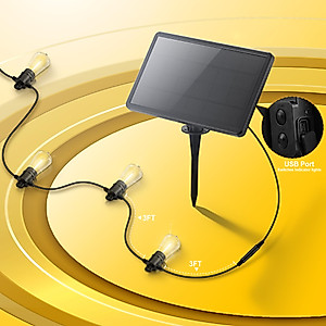 LONIUTO Outdoor Solar String Lights, 50 FT Solar Powered LED String Outdoor Lights Waterproof & Shatterproof, Patio Solar Hanging Lights with 15 Bulbs, Decorative Lights for Outdoor Backyard