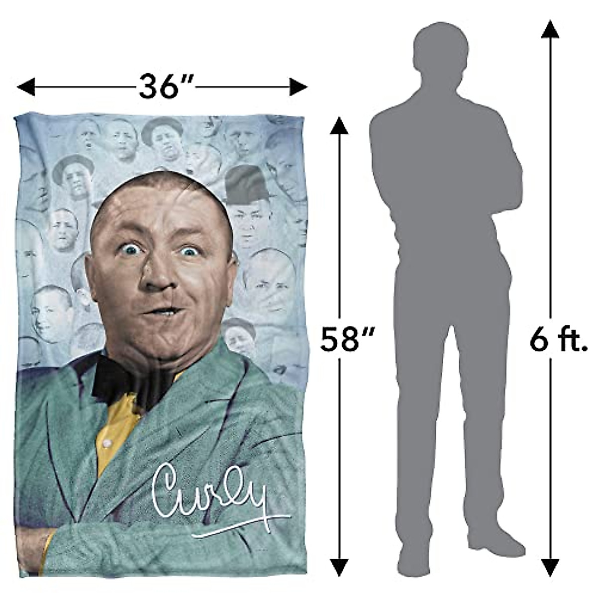 Trevco Three Stooges Curly Heads Silky Touch Super Soft Throw Blanket 36" x 58"