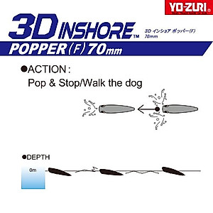 Yo-Zuri R1210-HGBL 3D Inshore Popper, Color, Gold Black, 70mm 2-3/4'