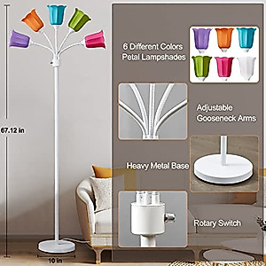 GyroVu Medusa LED Floor Lamp, Multi Head Modern Tall Lamp with Adjustable Gooseneck Standing Lamps for Living Room Bedroom Kids Room Office 6 Color Lampshades Bulb Not Included(White)