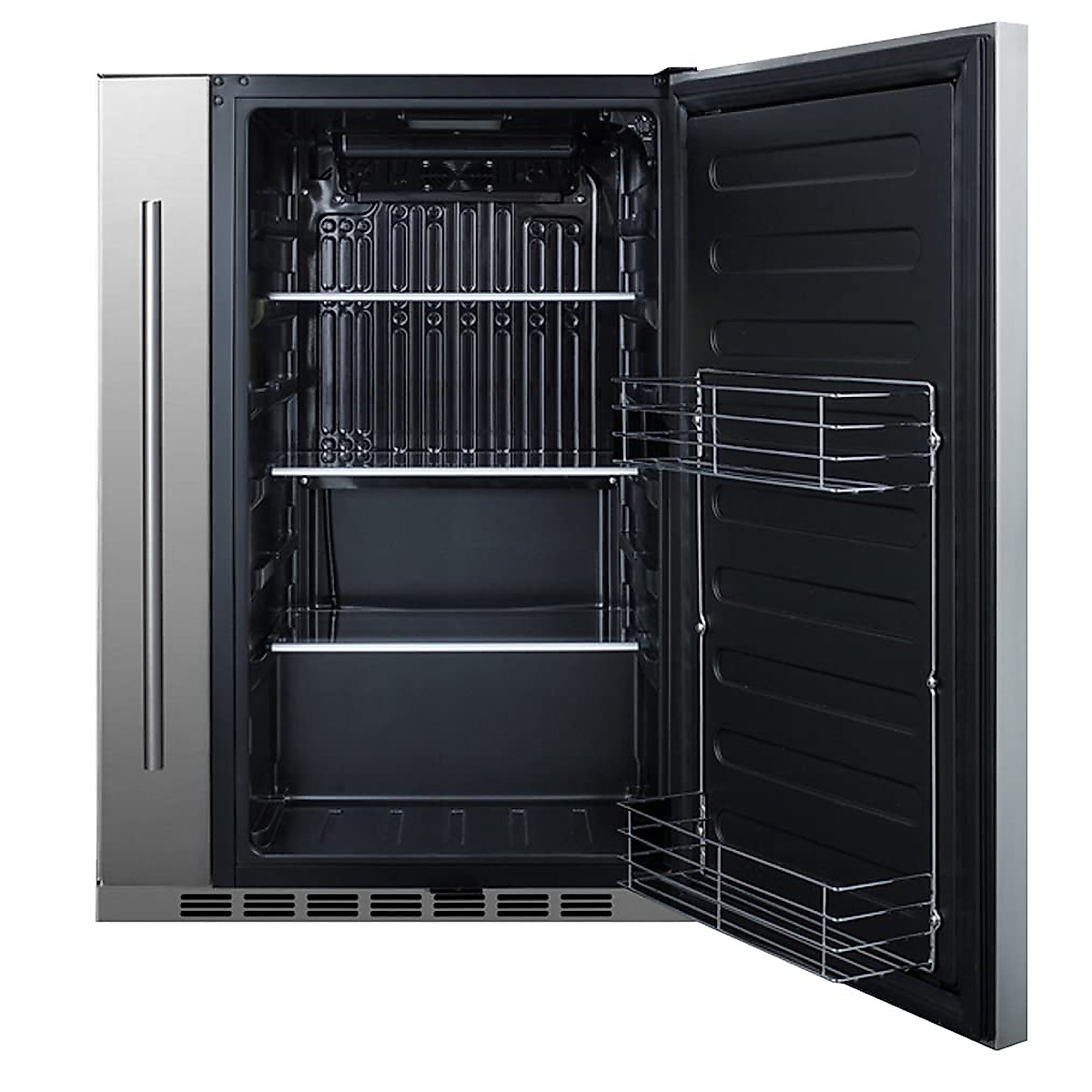 Summit Appliance SPR196OS24 24" Wide Built-In All-Refrigerator, Slide-out Storage Compartment, 17.25" Shallow Depth, Weatherproof Design, Stainless Steel Construction, 3.13 cu.ft Capacity