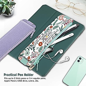 FINPAC 2-Pack Elastic Pencil Case for Notebook, Leather Pen Holder Stationery Zipper Bag for Pencils, Markers, Pen Pouch w/Elastic Band for Bible Journaling, Planners, Tablets (Spring Bloom & Lilac)