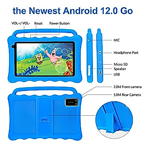 BYYBUO K7 Kids Tablet,7" Android Tablet for Kids,2GB RAM,32GB ROM,2 MP Rear Camera,Tablet for Kids with Kid-Proof Case,Ideal Kids Gift for Christmas and New Year-5+ Years Old(Mazarine)