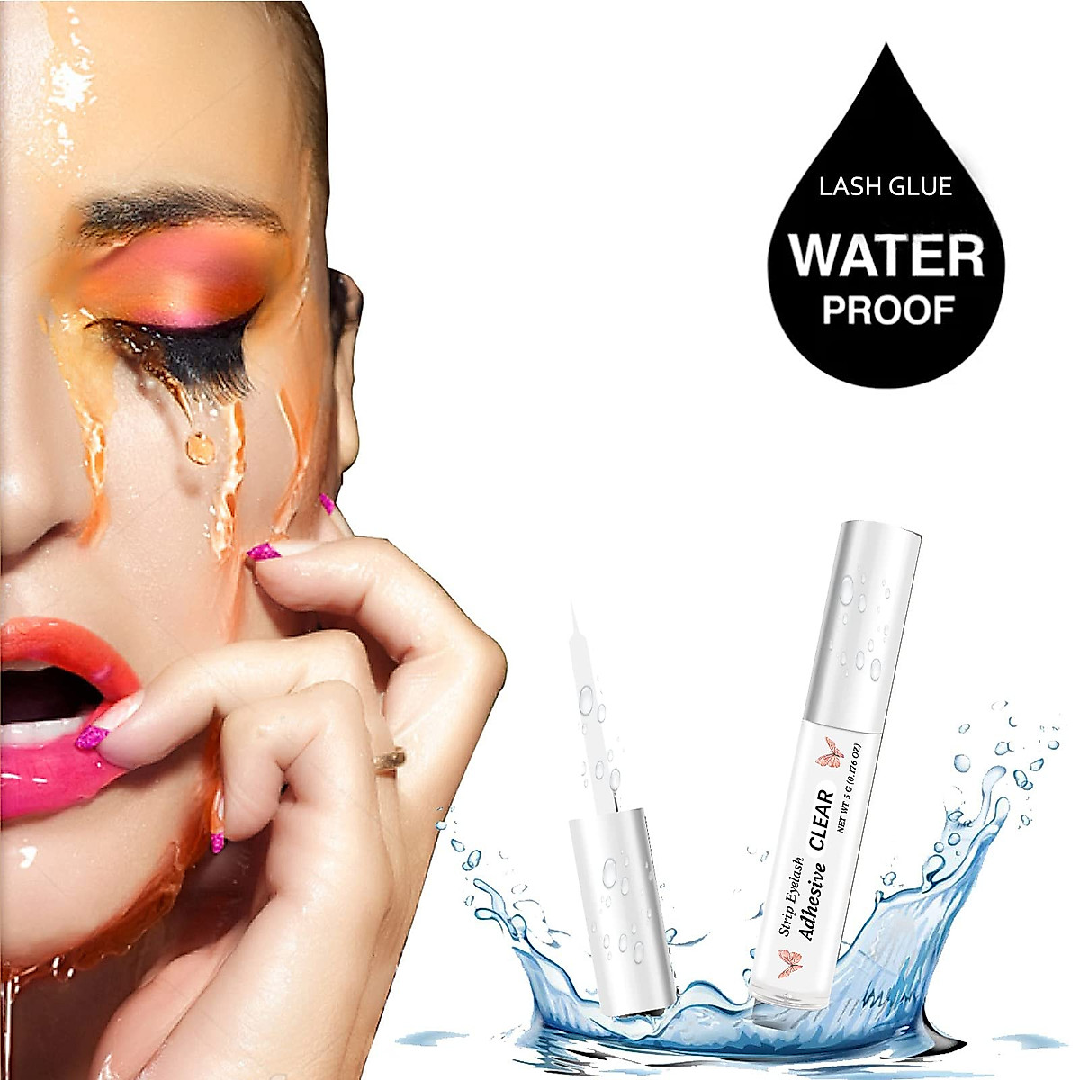 Clear Eyelash Glue Super Strong Hold Eyelash Adhesive Waterproof Eyelash Glue Sensitive Eyes Lash Glue for False Lashes 0.18 oz