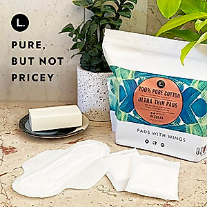 L. Organic Cotton Ultra Thin Pads For Women, Regular Absorbency, Free From Chlorine Bleaching Pesticides Fragrances Or Dyes, 84 Count