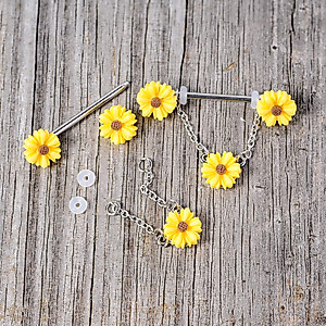 Body Candy 14G Womens Nipplerings Piercing Steel 2Pc Summer Yellow Sunflowers Dangle Nipple Ring Set 5/8"