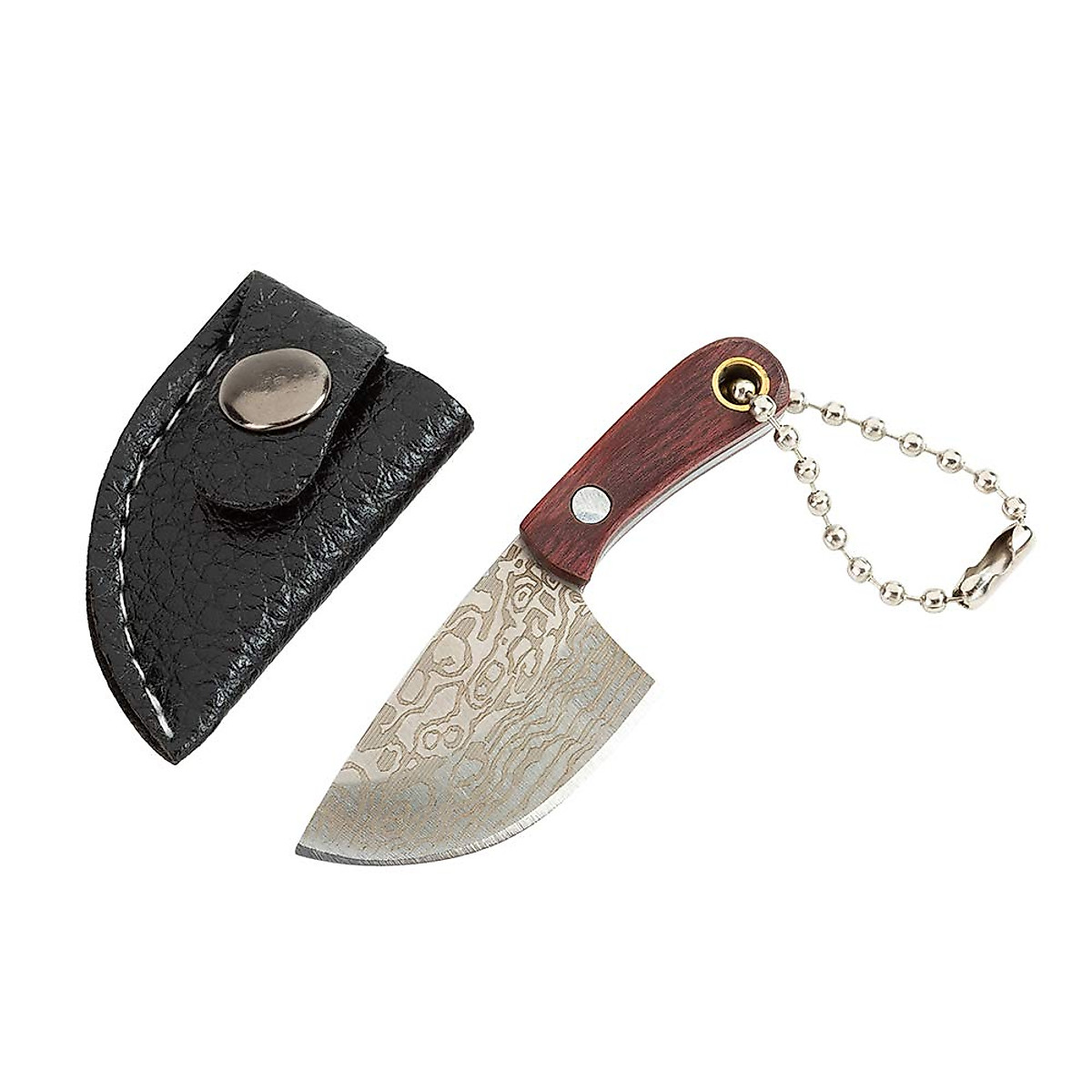 PUOSUO EDC Multi-Function Keyring Mini Pocket Knife Keychain Stainless Steel Necklace Knife-Damascus Pattern (A)