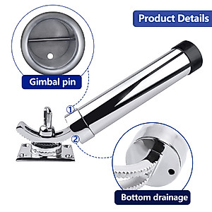 All Angle Deck-Mount Adjustable Fishing Rod Holder - 360° Adjustable - Flange Mount 90 Degrees, Marine Quality (Square Base)