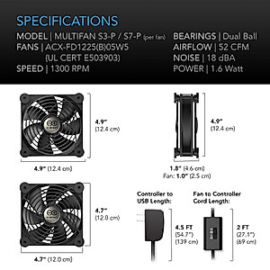 AC Infinity MULTIFAN S3-P, Quiet 120mm AC-Powered Fan with Speed Control, UL-Certified for Receiver DVR PlayStation Xbox Component Cooling
