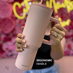 CeylonManel 40oz Stainless Steel Double Wall Vacuum Insulated Sublimation Tumbler with Handle, Straw, Lid Travel Cups in Matte Finish (Baby Pink), Large