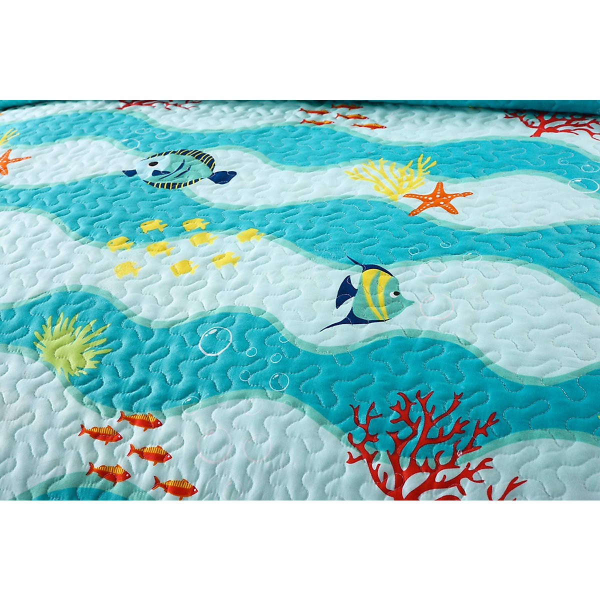 TT LINENS 2 Piece Kids Quilt Set Lightweight Bedspread Decoration Throw Blanket Teens Boys Girls Bed Printed Beach Sea Sea Life Bedding Coverlet Comforter Set/ 277 Fish Quilt (Twin)