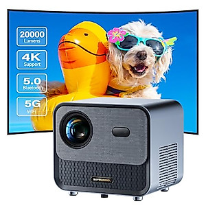 Projector 4K with WiFi and Bluetooth, SUREWHEEL Auto Focus 20000Lumens 800ANSI Outdoor Movie Projector, Native 1080P Portable Projector, 50% Zoom Home Theater Proyector for iOS/Android/TV Srick/PC