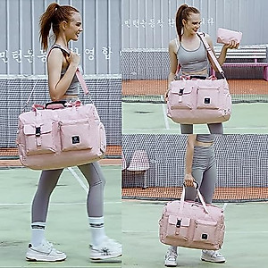 MYHOZEE Travel Duffle Bag for Women, Weekender Overnight Bags Sports Yoga Gym Bag Dry Wet Separated With Shoe Compartment, Waterproof Handbag for Swimming Travel Hospital Pink