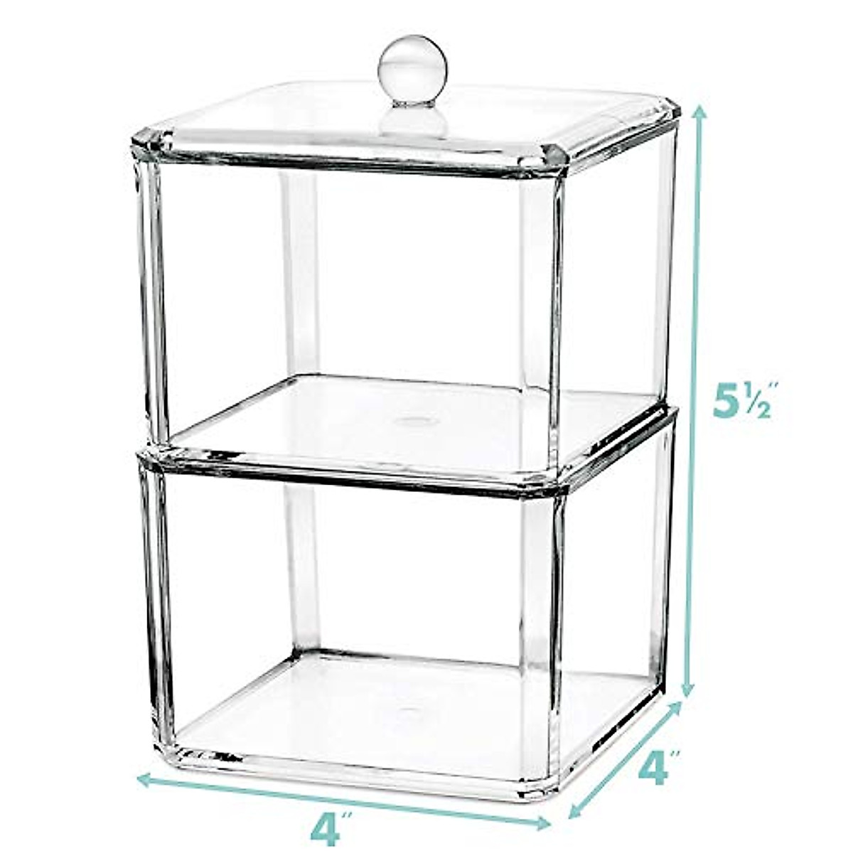 JAROFUREL Kryllic Q tips Organizer - Qtip Holder - Qtip Holder Bathroom - Cotton Swab Holder - 2 Slot Acrylic Bathroom Organizer with Lid - Cotton Ball Holder, Clear, 4x4x5.5 Inch (Pack of 1)