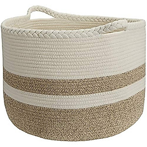 Nicunom Extra Large Cotton Rope Basket 20" x 20"x 13", Kids Playroom Storage Organizer, Living Room Blanket Storage with Handle, Woven Nursery Laundry Basket for Clothes, Blanket, Towels, Toys