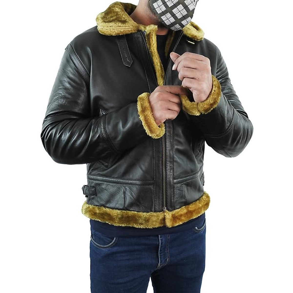 SpazeUp b3 men real shearling sheepskin flying ww2 aviator raf bomber jacket