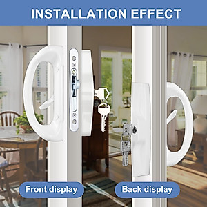 Patio Sliding Door Handle Set with Mortise Lock, Perfect Replacement Sliding Door Handle with Key Lock Fits Patio Doors Thickness 1-1/2" to 1-3/4", 3-15/16" Screw Hole Spacing, Reversible Design