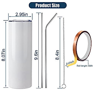 24 Pack 20 oz Sublimation Tumblers Bulk Kit, Stainless Steel Blank Straight Skinny Travel Tumbler Set with Lid, Rubber Base, Straw Brush, DIY Sticker, Shrink Wrap for Heat Transfer Press