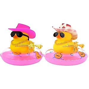 Rubber Duck for Car - Car Duck Decoration Dashboard, Rubber Duck Toy Car Ornament, Car Accessories Duck with Mini Sun Hat Swim Ring Necklace and Sunglasses for Party Favors, Birthdays, Bath Time