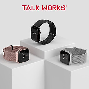 TALK WORKS Expandable Watch Band Compatible with Apple Watch Series - 42mm / 44mm / 45mm - Magnetic Closure - Stainless Steel Mesh Loop Comfort Fit Strap for Women and Men - Silver