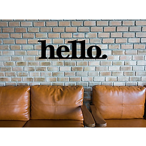 Metal Hello Sign, Welcome Porch Sign, Front Porch Decor, Front Door Wall Decor, Entryway Sign, Outside Vertical Wall Decoration, Black (39x11 inches)