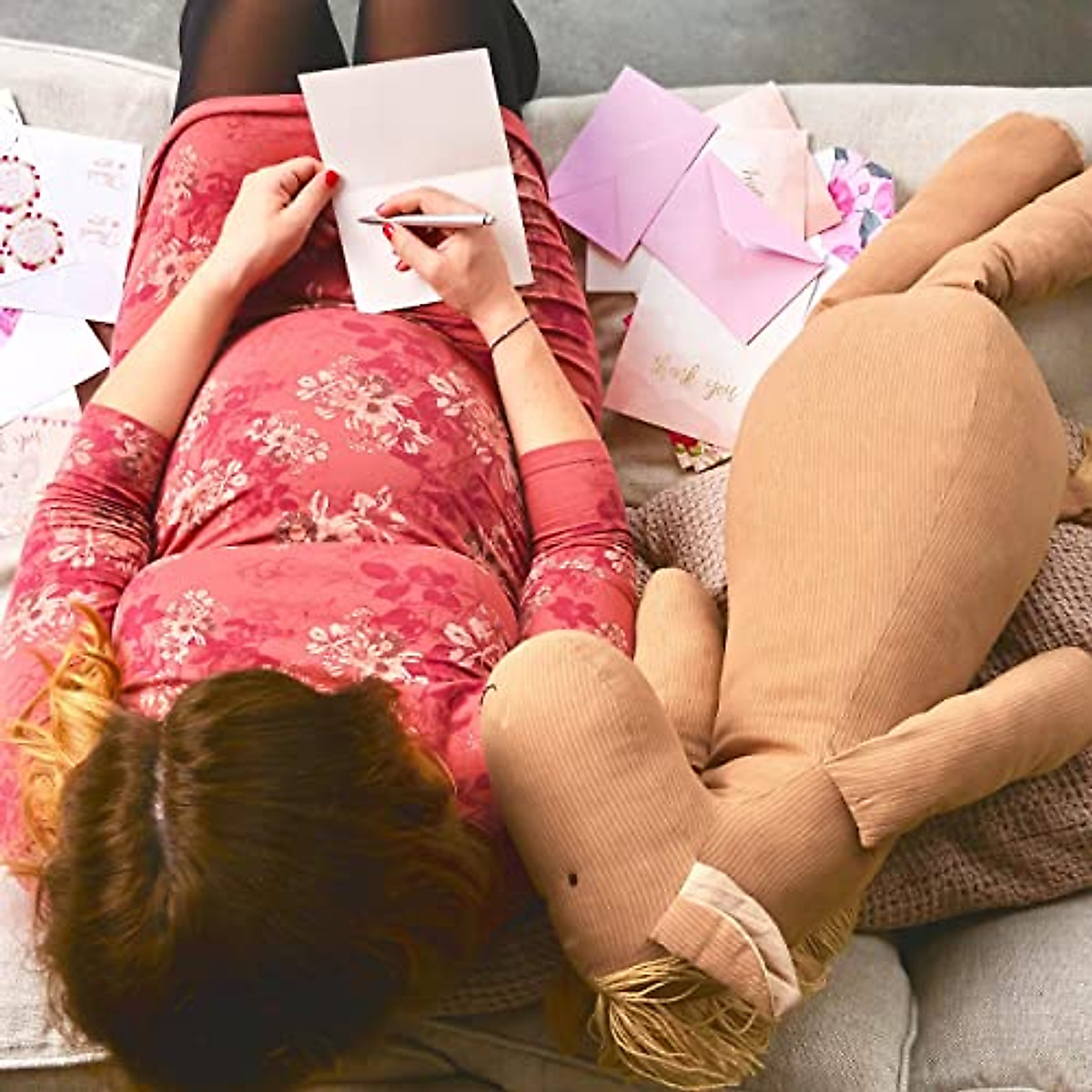 Baby Shower Thank You Cards - Set of 48 Cute Baby Thank You Cards with Envelopes and Stickers - Adorable 4x6 Small Blank Thank You Notes for Boy or Girl - Gold Floral and Pink Elephant Theme