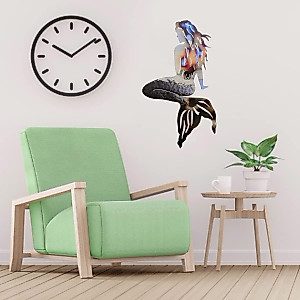 Mermaid Metal Wall Decor, Hanging Mermaid Wall Decoration, Stainless Steel Mermaid Sculpture for Home Garden Beach Decoration (Sliver)