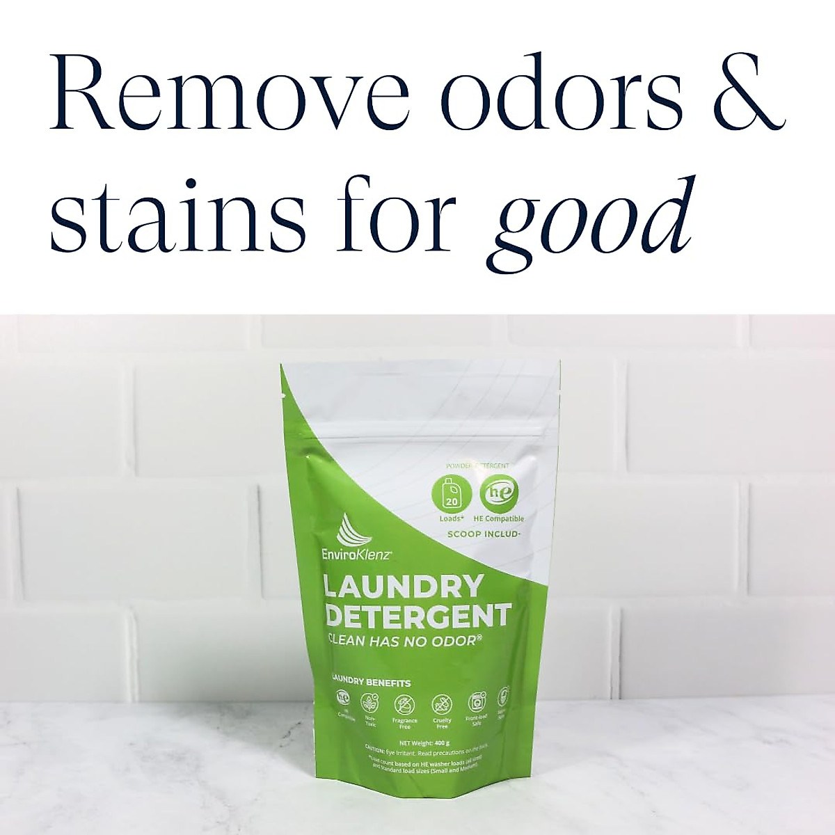 EnviroKlenz Unscented Powder Laundry Detergent, 20 Loads | Removes Odors and Stains | Hypoallergenic and Gentle on Skin | Non-Toxic & Fragrance-Free | Patented Odor Fighting Technology