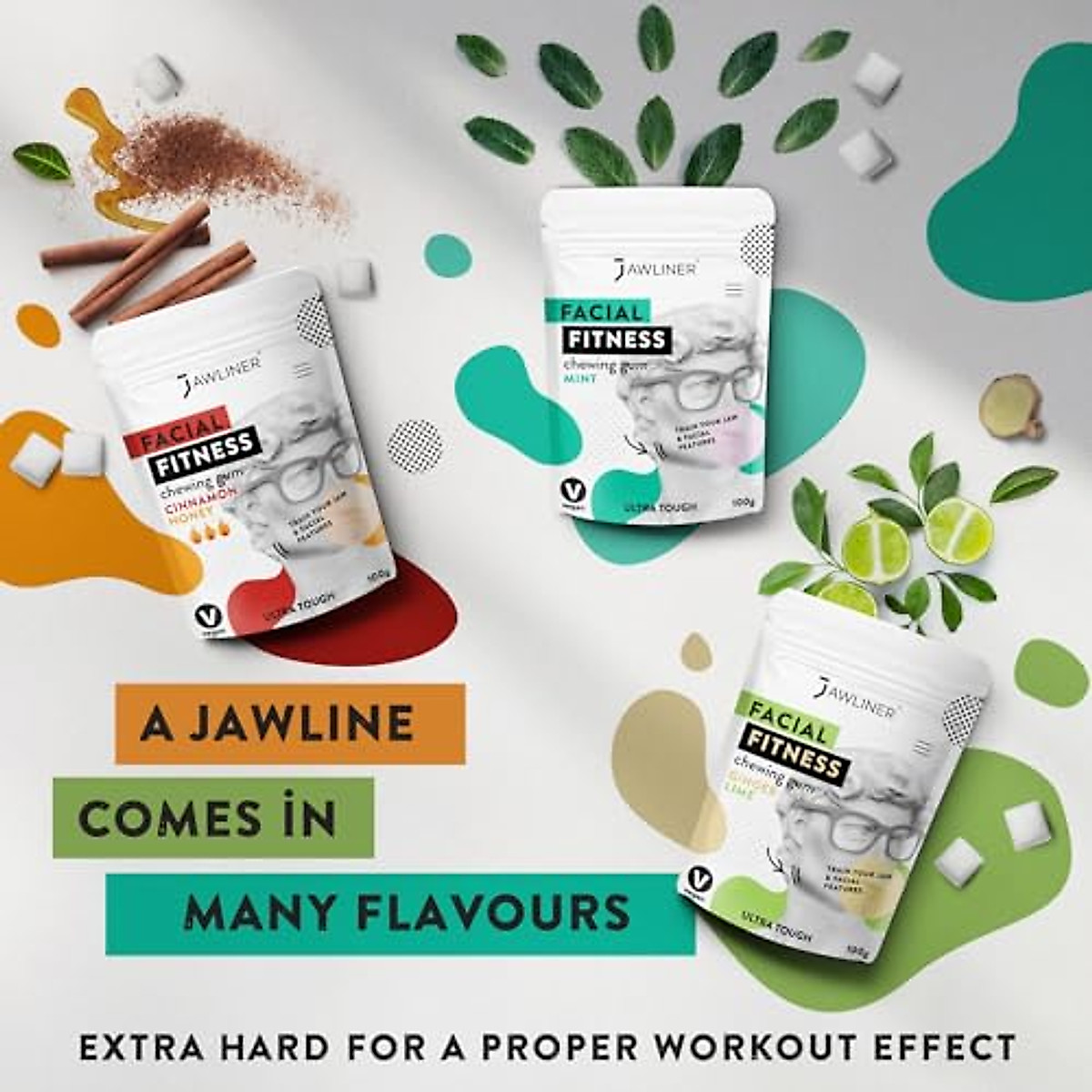 JAWLINER Fitness Chewing Gum (2 months pack) Jawline Sugar Free Mint Gum - - Jawline Exerciser For Mewing And Shapen The Jaw - 15x Harder Than Regular Gum