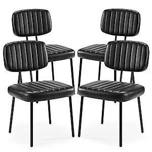Sweetcrispy Dining Chairs Set of 4, Upholstered Mid Century Modern Kitchen Dining Room Accent Chairs with Faux Leather Cushion Seat & Metal Legs for Kitchen, Living Room - Black