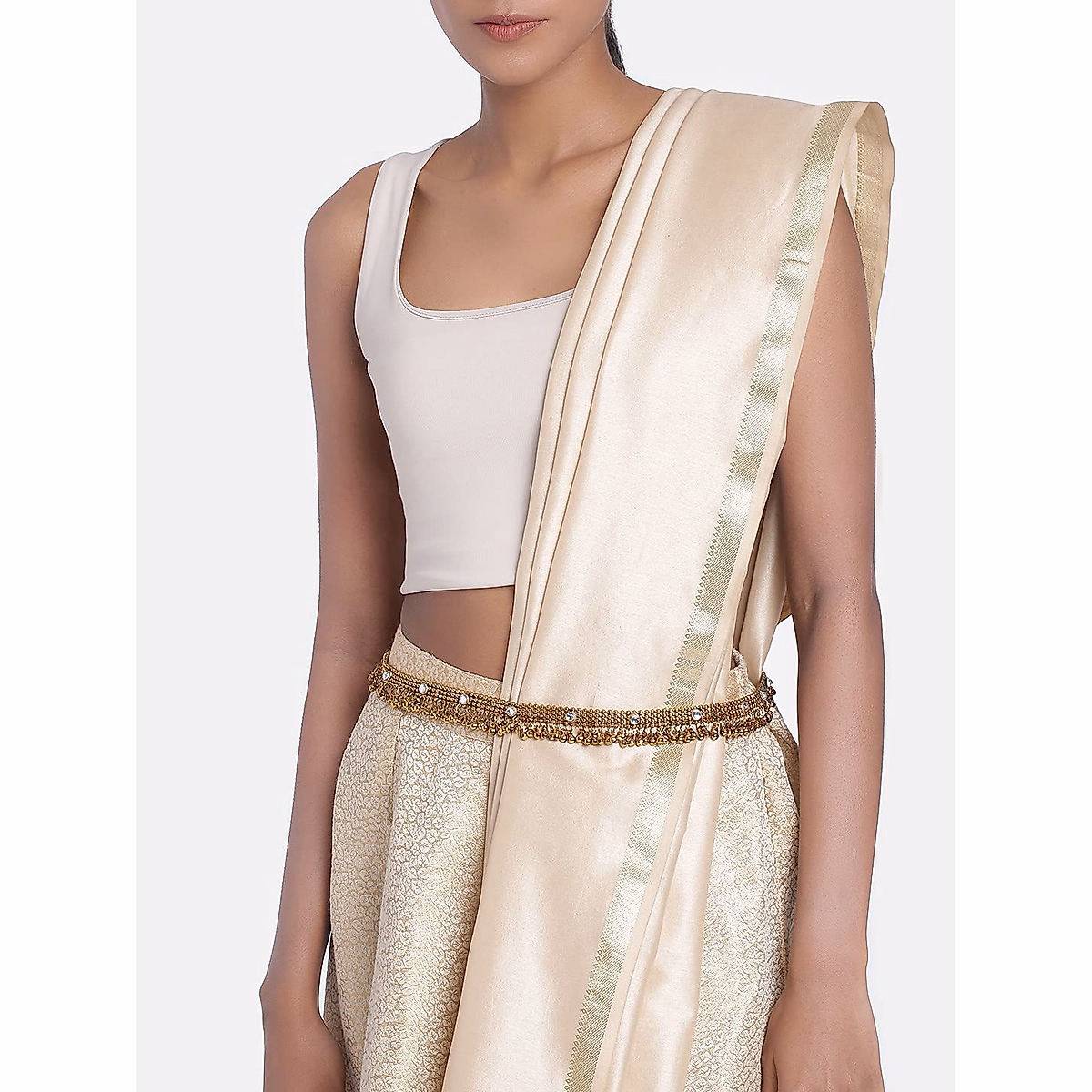 I Jewels 18k Gold Plated Indian Wedding Bollywood Faux Waist Chain/Kamar Patta/Belly Chain Indian Jewelry for Women(B023)