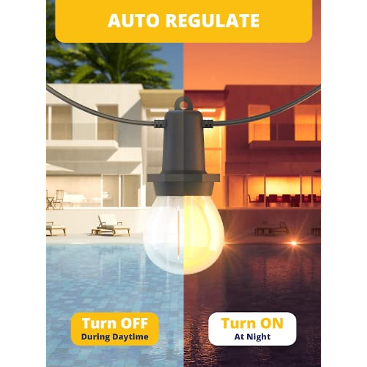 Sunnyload Solar String Lights Outdoor Waterproof, 48ft Solar Powered Lights with Shatterproof 15+1 G40 LED Bulbs, USB Rechargeable 4 Modes Dimmable for Balcony Patio Garden