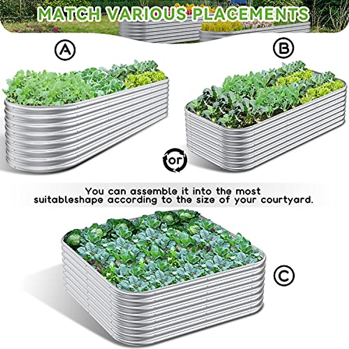 6.5x3.5x2/8x2x2/5x5x2ft Galvanized Raised Garden Bed for Vegetables, 9 in 1 Adjustable Outdoor Garden Raised Planter Box, Raised Beds for Gardening Flower