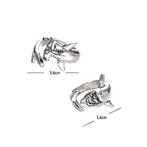 SEniutarm Engagement Love Rings Wedding Bands 2Pcs/Set Vintage Adjustable Alloy Shark Open Rings Unisex Party Jewelry Gift for Women/Girl Finger Rings DIY Jewelry Gifts - Silver