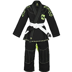 Zafco Sports Brazilian Jiu Jitsu, Kids Jiu Jitsu Gi Children BJJ Gi Grappling Kimonos Lightweight White Belt (Black, K0)