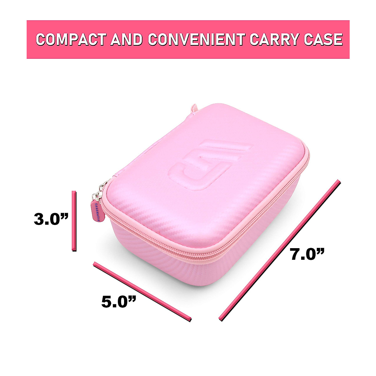 CASEMATIX Camera Travel Case Compatible with PROGRACE, Ourlife, Dragon Touch and More Waterproof Toy Camera Video Recorders - Pink Case for Toy Action Camera and Accessories