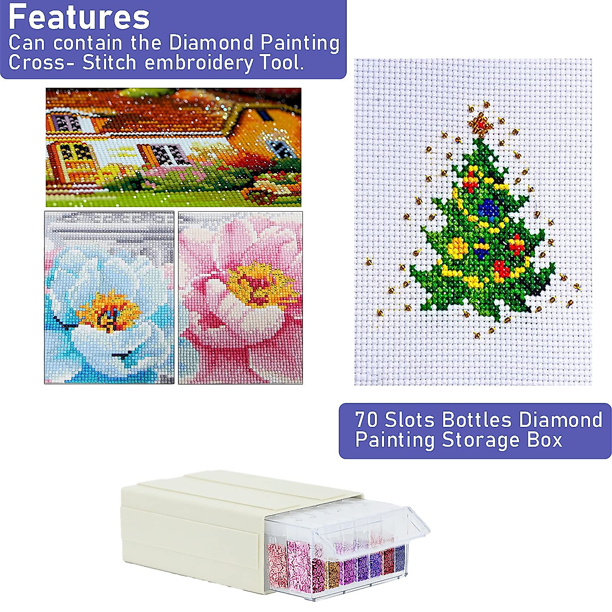 KDO Storage Containers for Diamond Painting, 2 Packs Stackable Craft Storage Organizers 70 Slots Individual Containers for Diamond Art Beads Nail Pill Rhinestones Seed