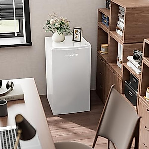 Manastin 3.2 Cu.Ft Mini Fridge with Freezer, Single Door Mini Fridge, Adjustable Thermostat, Energy Saving Mini Refrigerator for Bedroom, Office, Dorm (White, 3.2 Cu.ft)