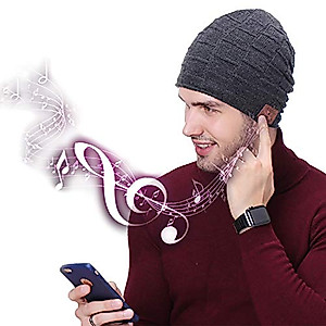 Upgraded Bluetooth Beanie Unisex for Heartwarming Xmas Gifts Outdoor Sports Skiing Skating Jogging with V5.0 Bluetooth Beanie Hats Wireless Headphone Built-in Mic Suit (Dark Grey)